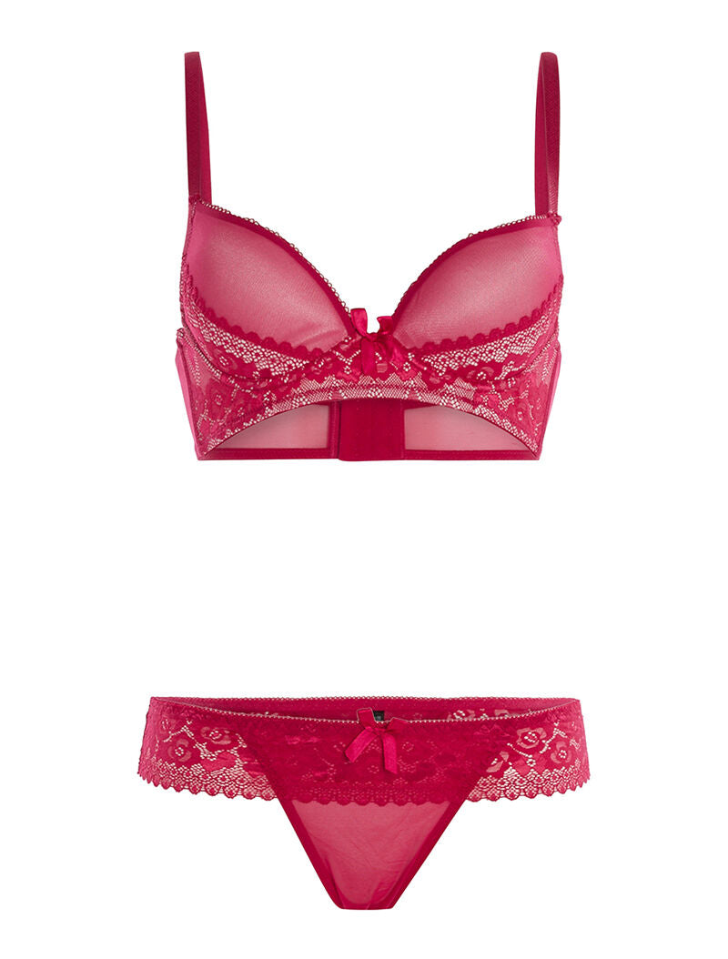 Spitzen-BH-Set und String. - Fuchsie | Inspee